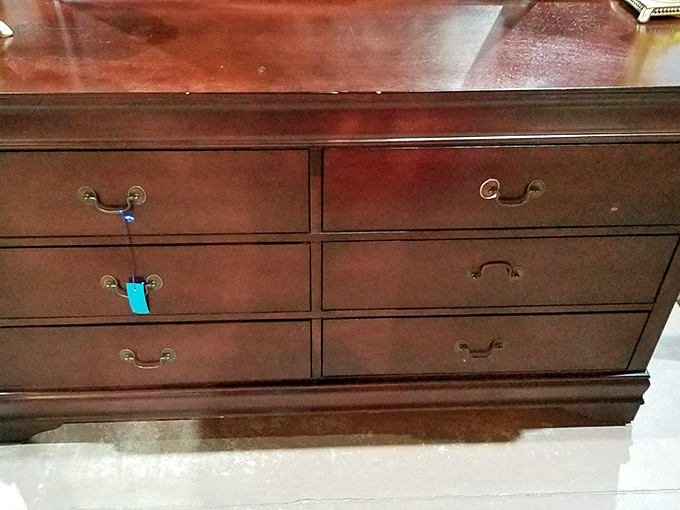 This mahogany dresser has likely witnessed decades of morning routines and could be the distinguished gentleman your bedroom needs.