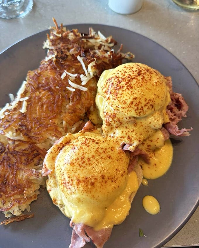 Behold the eggs Benedict in its natural habitat&mdash;golden hollandaise cascading over perfectly poached eggs like a sunrise over the Badlands.