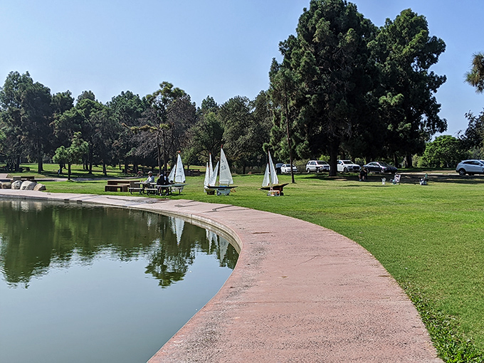 Even the park's pond gets in on the nautical theme with miniature sailboats practicing their best America's Cup impressions.