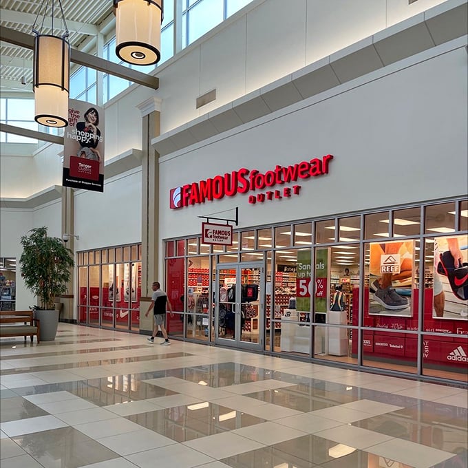 Famous Footwear offers salvation for feet weary from marathon shopping sessions. Those 50% off signs are speaking my language!