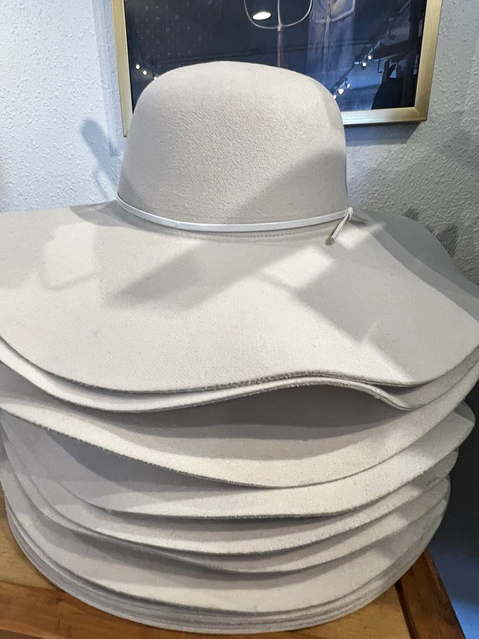 Stacked wide-brimmed felt hats channel your inner Stevie Nicks or Indiana Jones, depending on your adventure of choice.