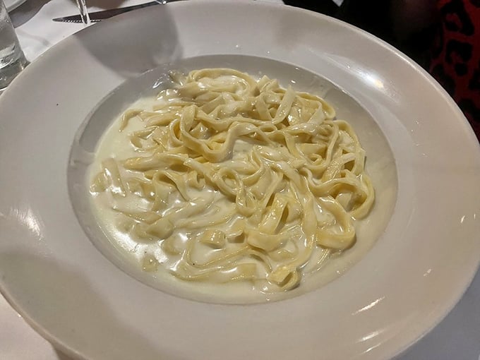 Behold, the star of the show&mdash;fettuccine Alfredo so creamy it should come with a warning label: "May cause involuntary food moans."