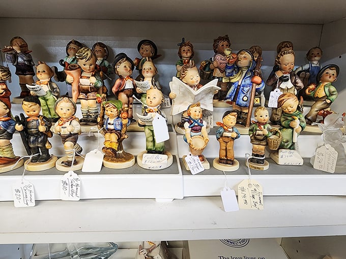 Hummel figurines lined up like a nostalgic army, ready to transport you straight to grandma's house.