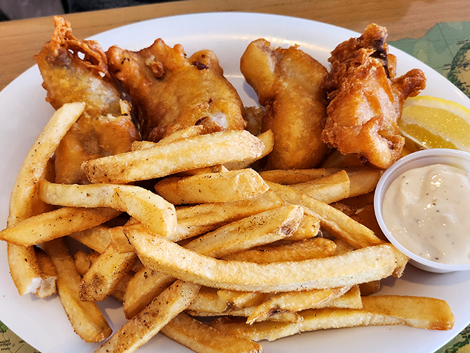 Golden-battered fish and perfectly crisp fries&mdash;the kind that make you wonder if you've ever actually had proper fish and chips before today.