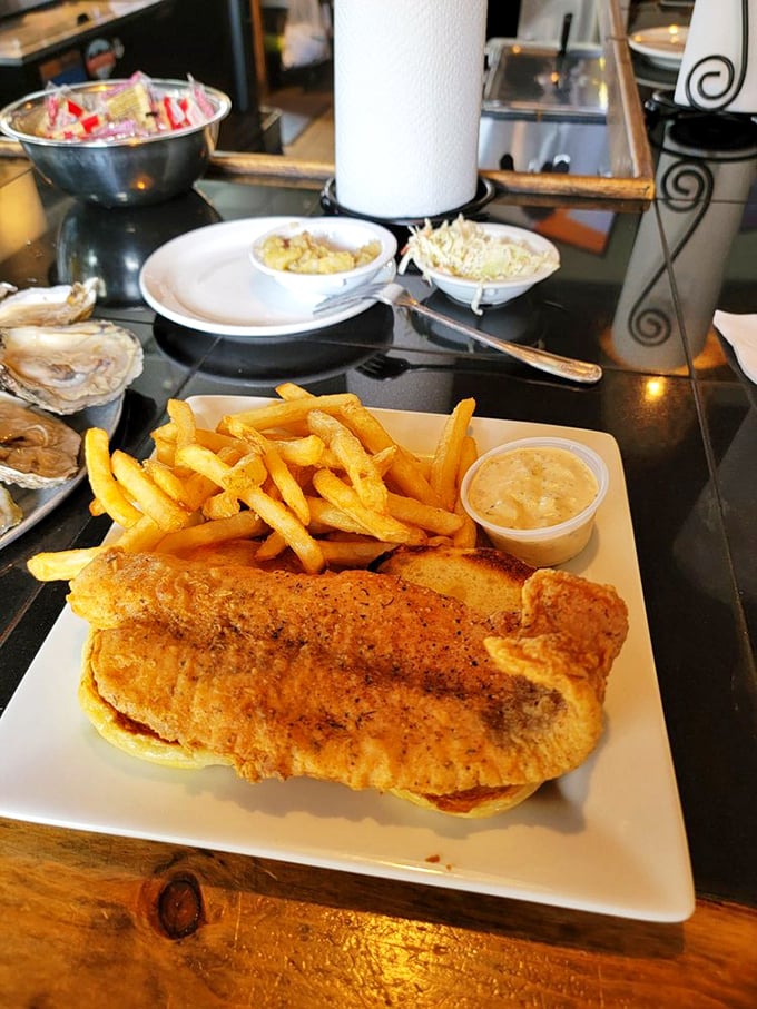 Golden-fried perfection meets French fry companionship. This fish sandwich doesn't need to brag&mdash;it lets the first bite do all the talking.