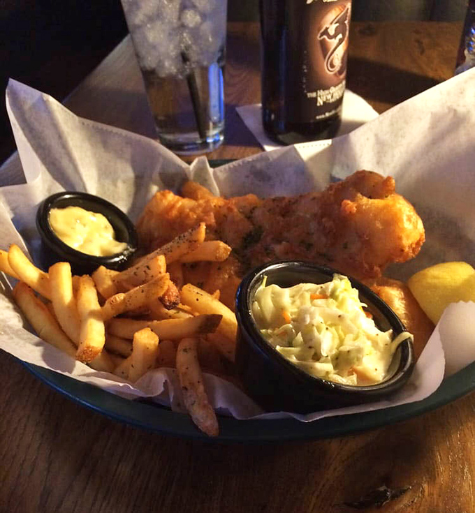 Golden-battered haddock that shatters at first bite, paired with fries that deserve their own fan club.