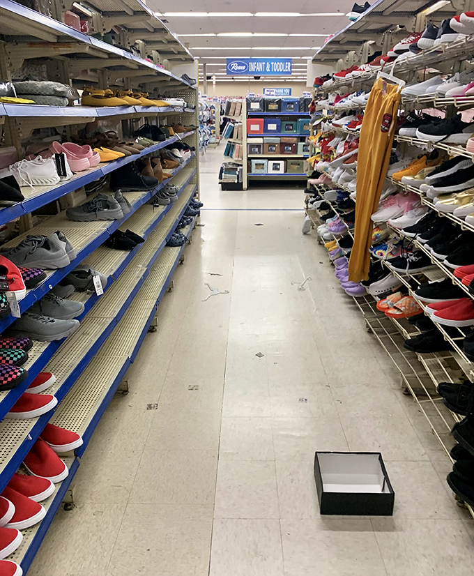 The shoe aisle stretches toward infinity, offering footwear solutions for every Delaware occasion from beach days to backyard barbecues.