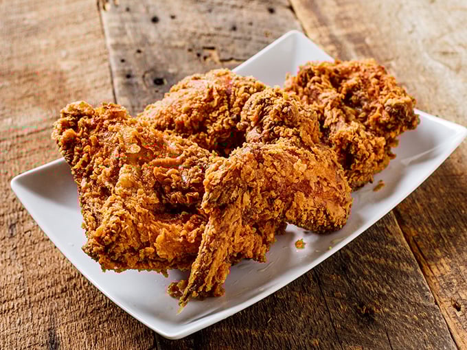 Golden-brown perfection that makes you want to tap on it just to hear that satisfying crunch before the juicy interior reveals itself.