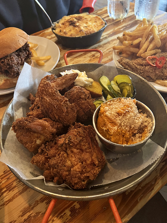 Golden-brown perfection! This fried chicken doesn't just talk the talk&mdash;it clucks the cluck with crispy, seasoned glory.