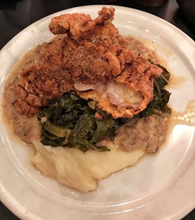 Not all heroes wear capes &ndash; some wear golden-brown crusts that shatter perfectly over juicy chicken, served atop creamy mashed potatoes and saut&eacute;ed greens.