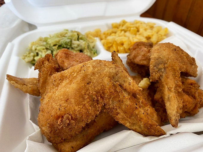 Golden-brown perfection that makes you want to write poetry. This fried chicken doesn't just satisfy hunger – it feeds the soul.