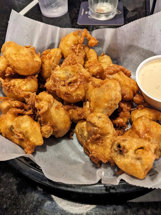 Golden-brown perfection! These legendary beer-battered mushrooms are the culinary equivalent of finding money in an old jacket pocket.