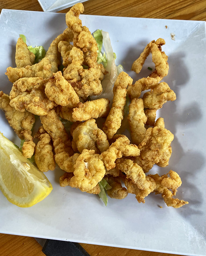 Golden-fried perfection that shatters with each bite, these crispy morsels are what seafood dreams are made of.