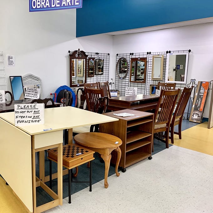 Furniture that tells stories &ndash; that dining table has hosted more family dinners than I've had hot breakfasts. The "please don't put" sign adds character!