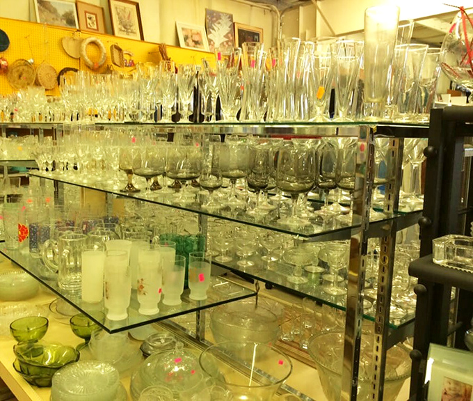 Crystal kingdom! Generations of special occasion toasts and everyday sips have passed through these gleaming vessels awaiting new celebrations.