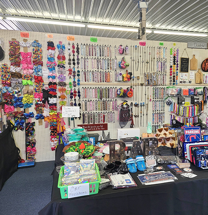 A rainbow explosion of hair accessories that would make even 1980s Madonna feel underdressed. Decision paralysis has never been so colorful.