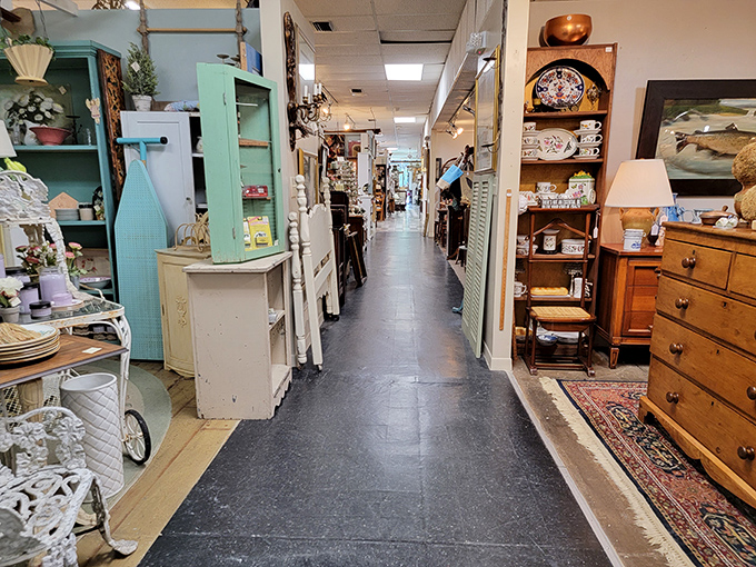 Narrow pathways between vendor spaces create the perfect treasure hunt environment. Like Indiana Jones in a well-organized temple of domesticity.