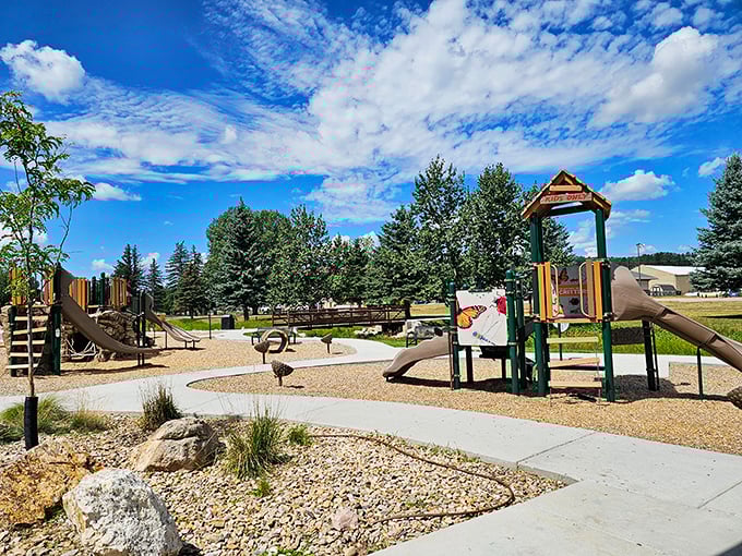 Childhood joy meets mountain air at Harbach Park. Even the playground equipment seems to be saying, "Take a deep breath and stay awhile."