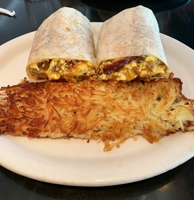 Behold the star attraction: hash browns with the perfect crisp-to-tender ratio that would make even potato farmers weep with joy.