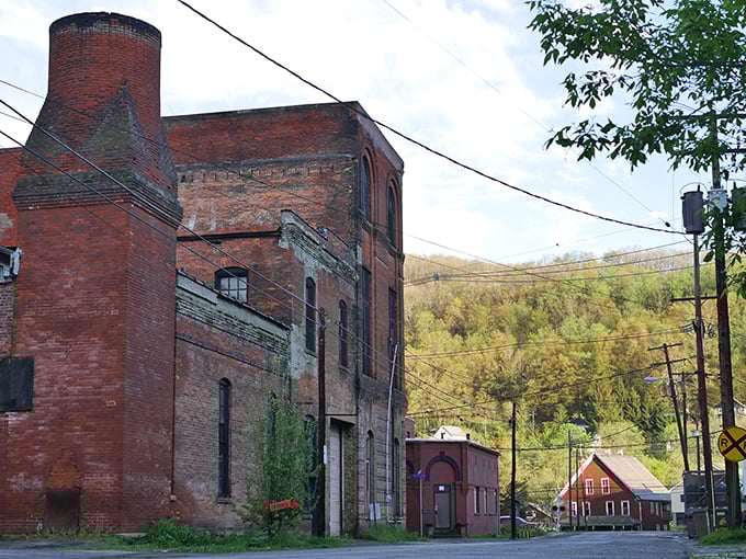 Industrial poetry in brick and mortar&mdash;this historic mill whispers stories of Pennsylvania's manufacturing heyday against the backdrop of rolling Allegheny foothills.