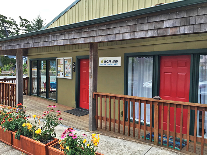 The Hoffman Center for the Arts brings creative energy to Manzanita with its cheerful red doors and flower boxes that say "artists welcome here."