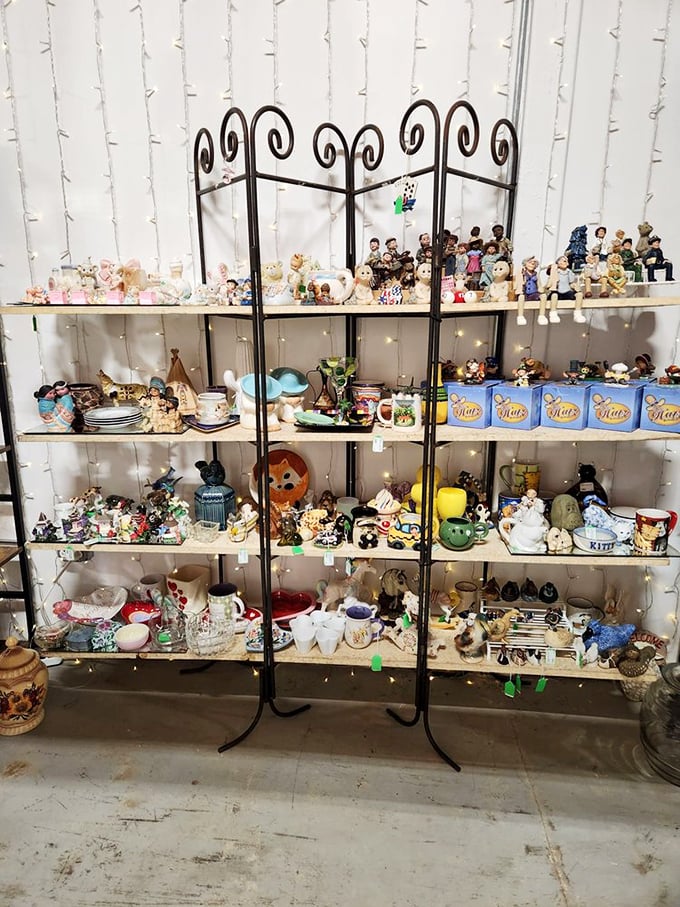This isn't just a shelf&mdash;it's a ceramic neighborhood where figurines with forgotten histories wait for someone to bring them home and give them new stories.