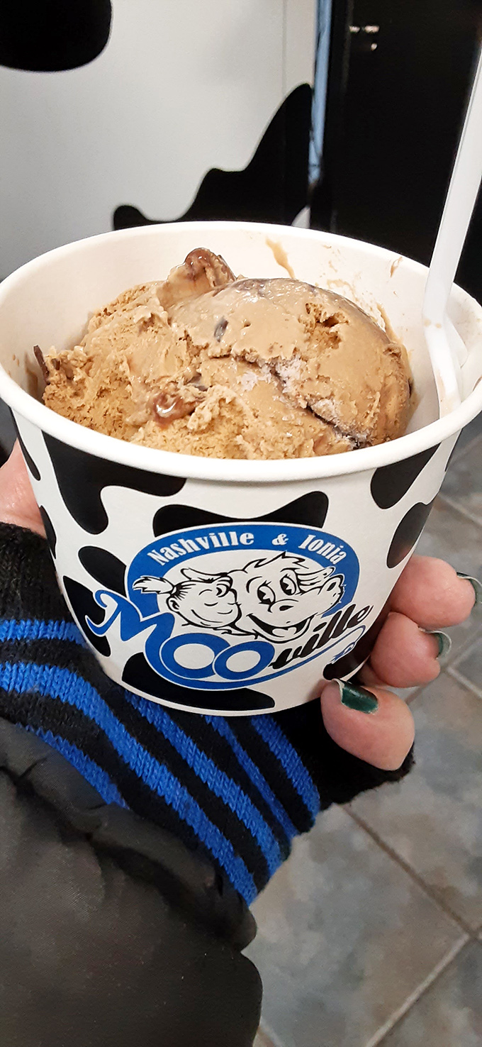 This isn't just ice cream; it's a caramel-swirled time machine that transports you back to when your biggest worry was brain freeze.