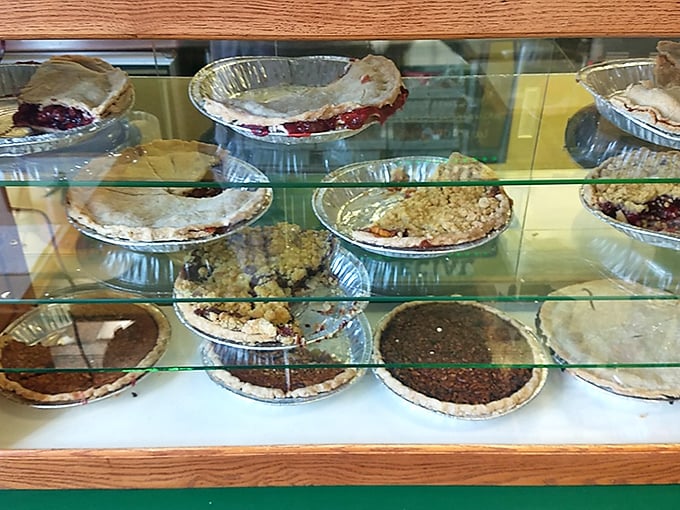 The pie case at Bradley's&mdash;where diet plans go to die happy deaths and fruit fillings peek through golden crusts like delicious treasures waiting to be discovered.