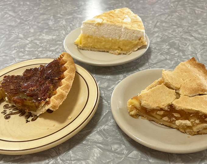 Heaven comes in three slices at Bozo's. Pecan, lemon meringue, and what appears to be coconut cream&mdash;proof that pie is the proper punctuation to any barbecue sentence.