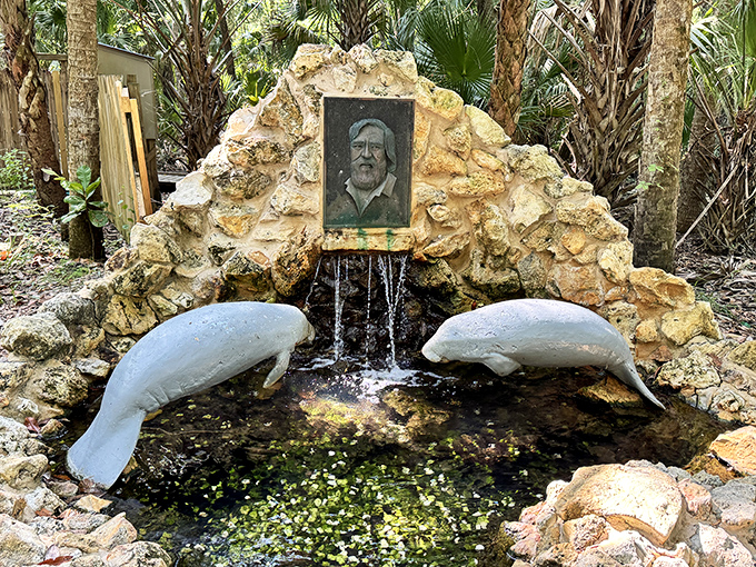 A charming tribute to Florida's gentle giants. These stone manatees might be still, but the real ones nearby are putting on quite the show.