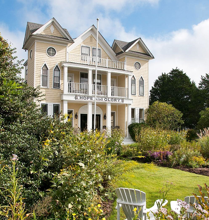 The Hope and Glory Inn stands as a Victorian dream come to life, its gardens inviting you to linger just a little longer.
