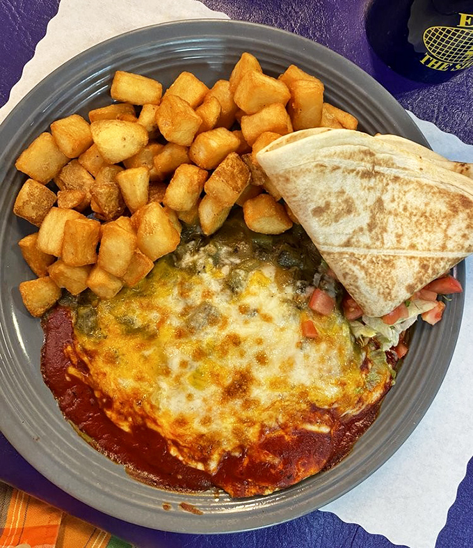 Christmas comes daily at The Shed with these huevos rancheros featuring both red and green chile sauces&mdash;Santa's favorite breakfast south of the North Pole.