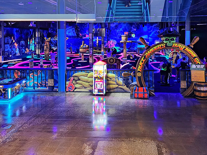 Captain Hook would be jealous of this glowing pirate-themed playground. It's like someone took a Caribbean adventure and plugged it into the matrix.