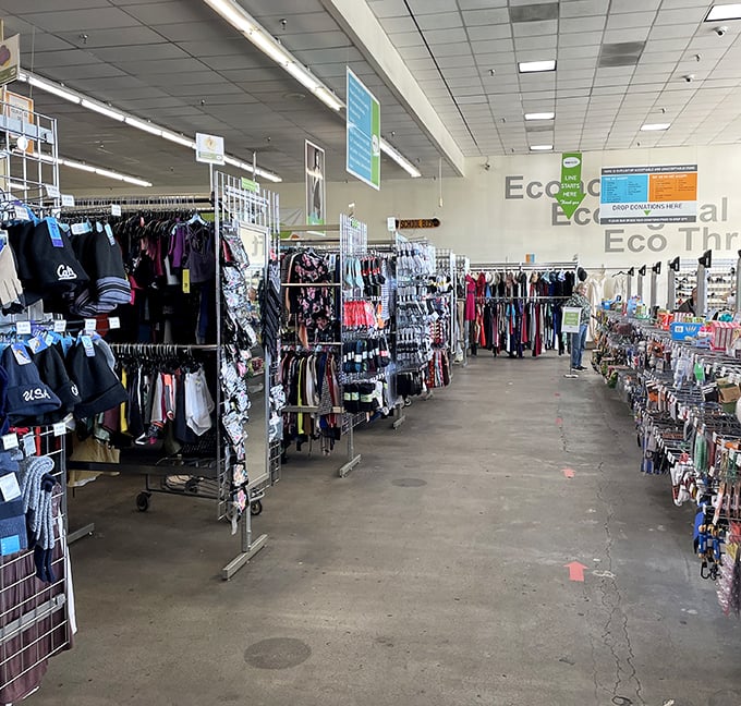 Racks upon racks of clothing stretch into the distance like a textile landscape &ndash; each aisle a potential goldmine of fashion finds.