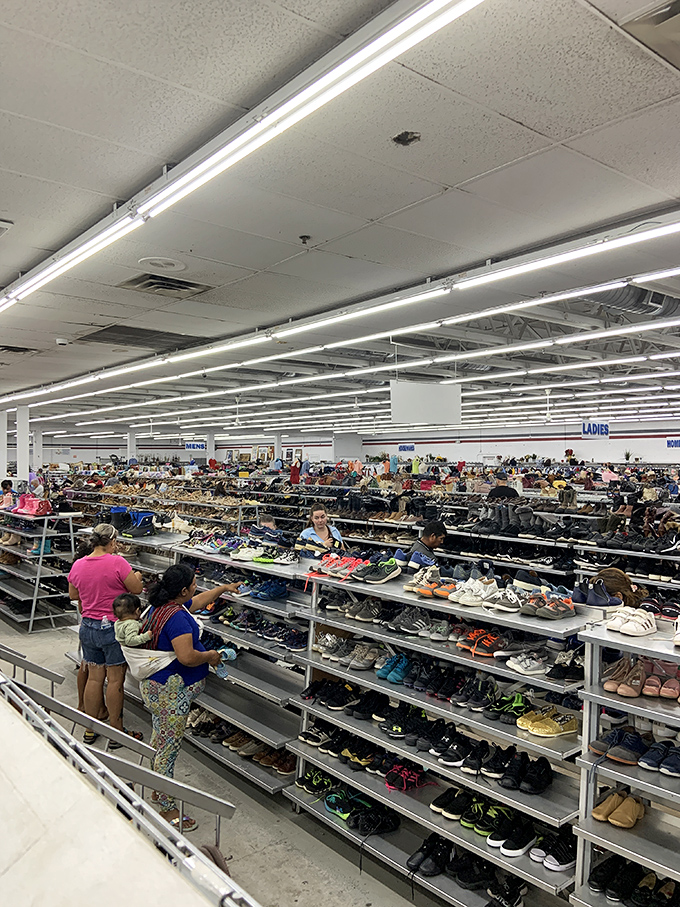 Shoe paradise stretches to the horizon. If Imelda Marcos had discovered this place, she might have needed a second country to store her collection.