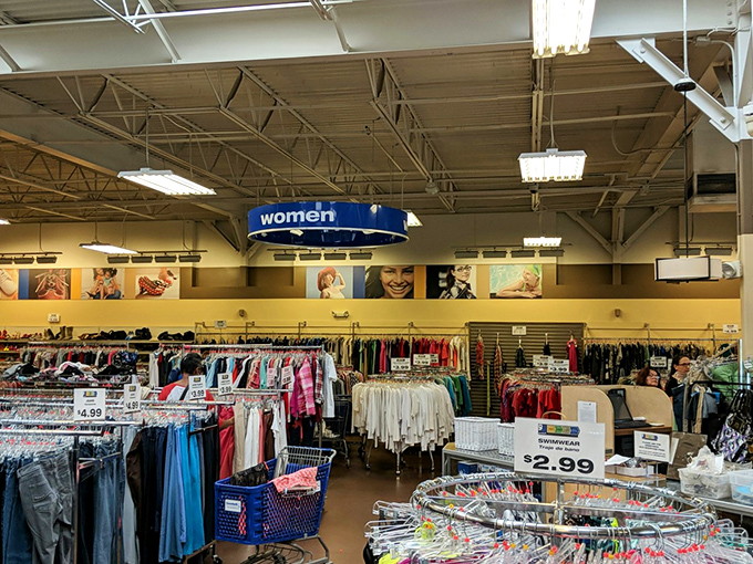 Women's clothing stretches to the horizon, organized with military precision that would make Marie Kondo weep with joy.