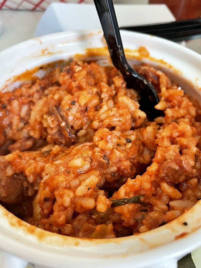 Jambalaya that means business &ndash; each spoonful delivers a perfect marriage of rice, spice, and everything nice that would make any Louisiana native nod in approval.