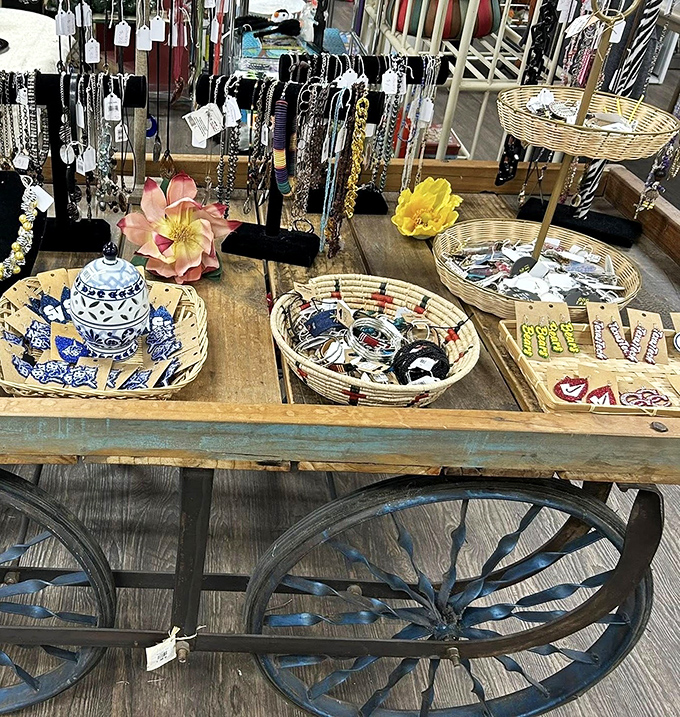 Jewelry displayed like archaeological treasures. That blue and white teapot might have served dignitaries in another life&mdash;now it could be yours!