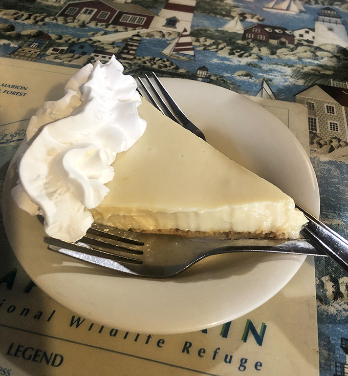 The star attraction arrives! This key lime pie achieves the perfect balance between sweet and tart, topped with a cloud of real whipped cream. Resistance is futile.