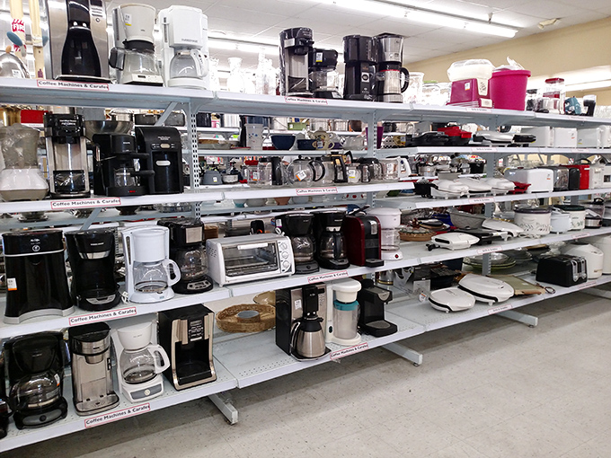 Coffee makers galore! This caffeinated corner could supply a small office park or fuel one very enthusiastic morning person.