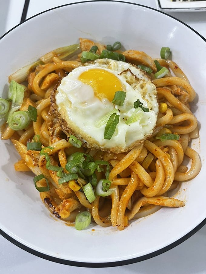 These Korean Fire Noodles aren't just food&mdash;they're an event. The sunny-side-up egg crowns these spicy noodles like a royal hat at the Kentucky Derby.