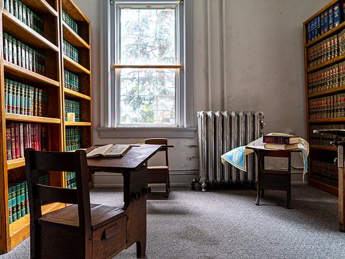 The seminary's library remains frozen in time, with vintage books lining wooden shelves &ndash; a bibliophile's dream or a ghost's personal collection?