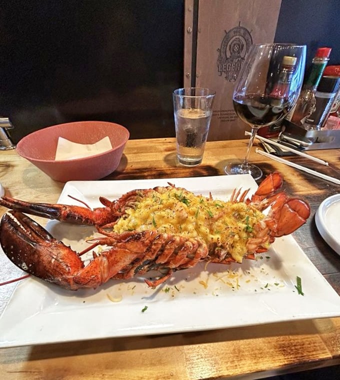 This isn't just lobster&mdash;it's a crustacean masterpiece. Perfectly split and topped with a golden crown of savory goodness that would make Neptune himself jealous.