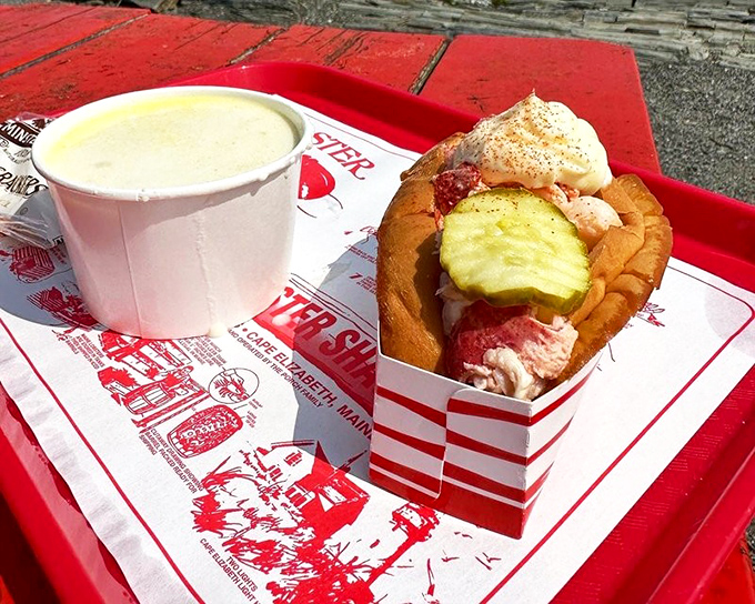 The star of the show: a perfect lobster roll with a pickle crown. Sweet meat, toasted bun, minimal fuss &ndash; maximum pleasure.