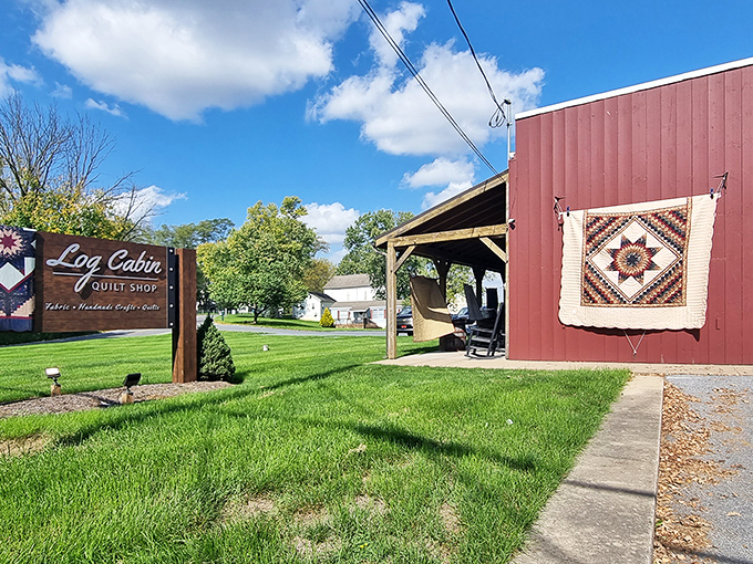 At Log Cabin Quilt Shop, fabric masterpieces hang like modern art, except these canvases will actually keep you warm at night.