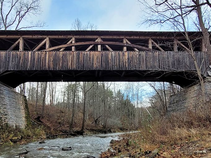 From below, the bridge commands respect&mdash;a testament to engineering without computers, just skilled hands and an understanding of wood's language.