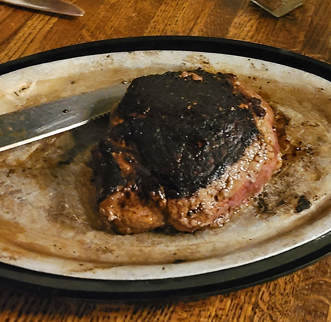 The star of the show: a perfectly seared Luncheon Ribeye with that coveted black crust. Meat nirvana doesn't require complicated techniques, just respect for tradition.