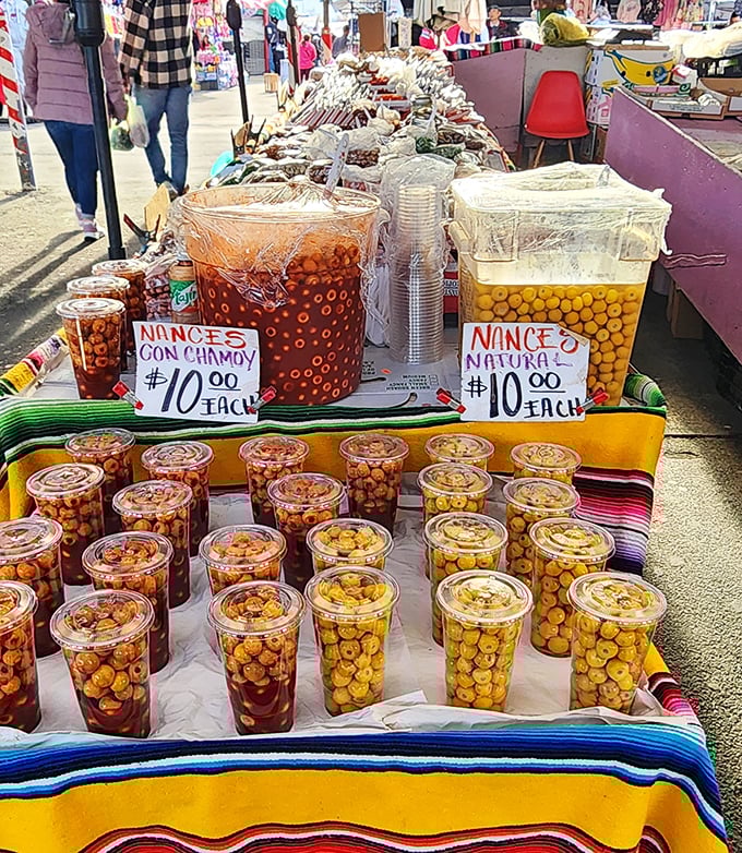 Chamoy-covered treats and pickled delights await the adventurous snacker. These cups of tangy, sweet, and spicy goodness are California's answer to portable joy.