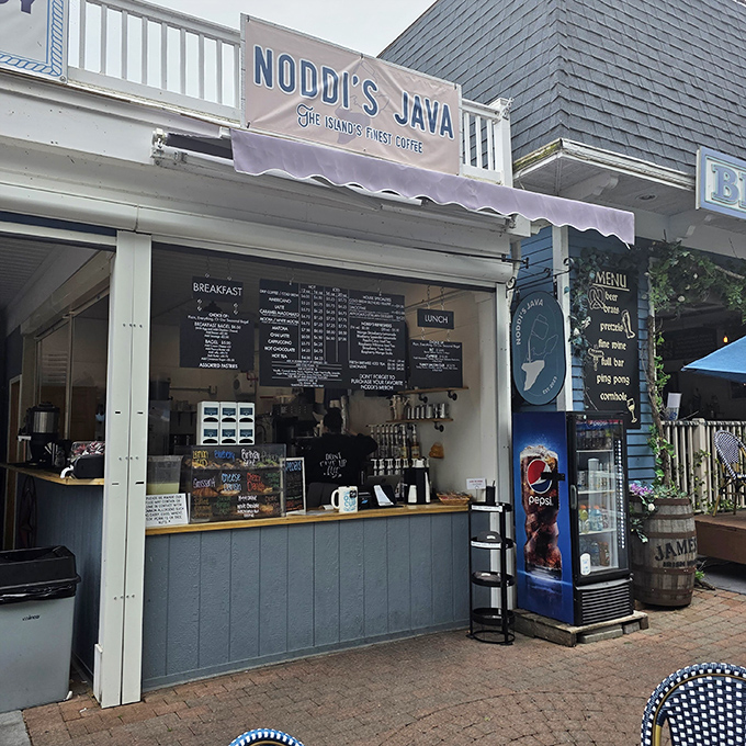 Morning fuel station! Noddi's Java serves up the island's finest coffee, perfect for powering your golf cart adventures around South Bass Island.