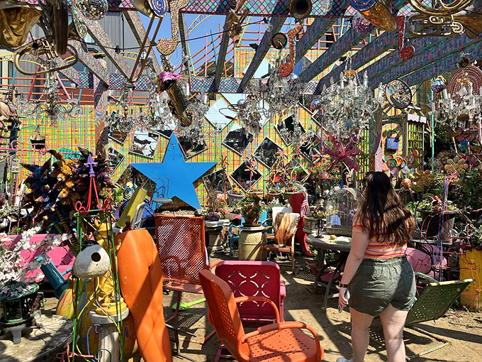 Chandeliers hanging in open air? At Randyland, the sky is literally the ceiling and conventional interior design just shrugs in defeat.
